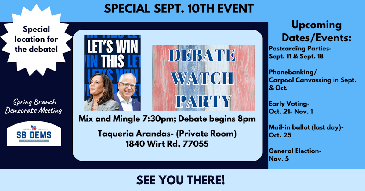 SB Dems Debate Watch Party, The Sequel! 🥳 · Harris County Democratic Party